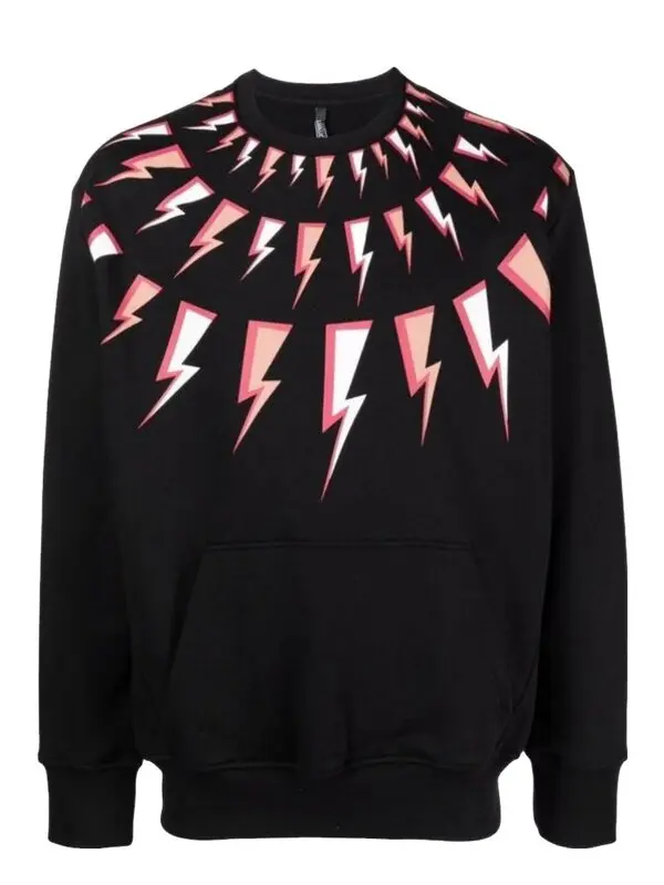 Neil Barrett Lightning Bolt Graphic Long Sleeve Sweatshirt - Black