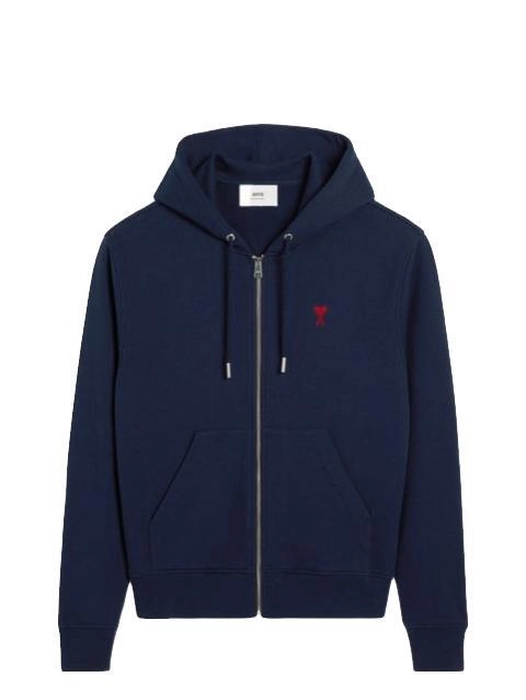 AMI Paris De Coeur Zipped Hoodie - Night Blue