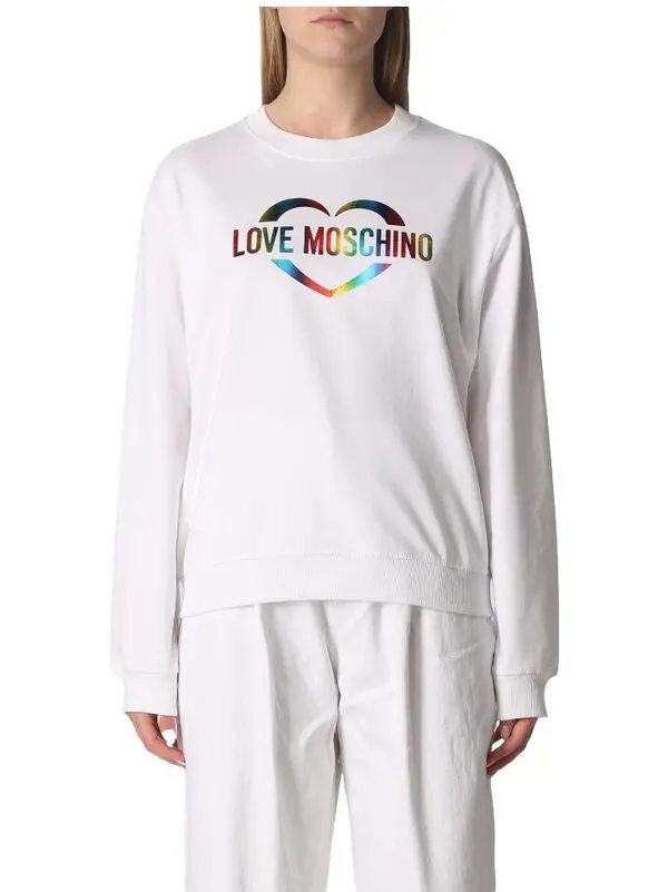 Moschino Long Sleeve Crewneck With Rainbow Heart Logo - White