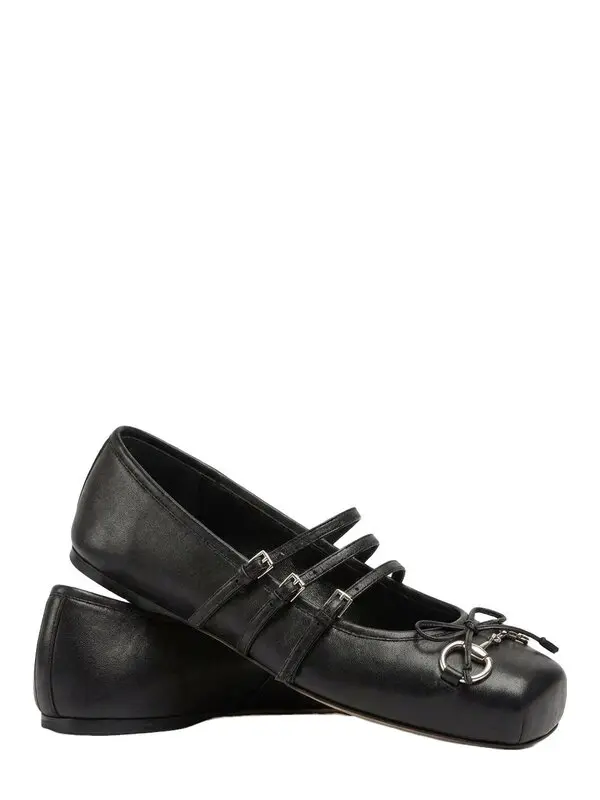 Gucci Horsebit Detailed Ballet Flats With Straps - Black