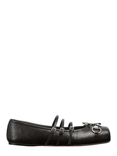 Gucci Horsebit Detailed Ballet Flats With Straps - Black
