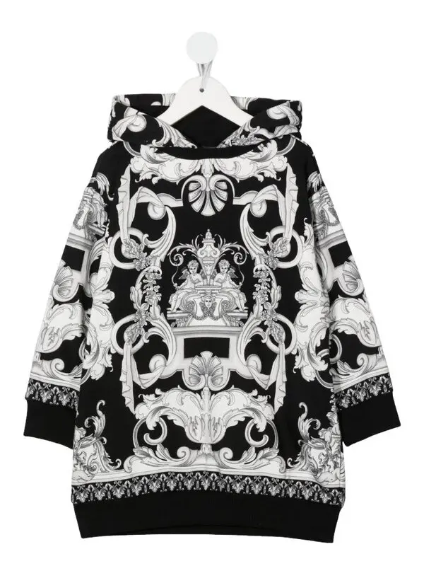 Versace Barocco Print Hooded Sweatshirt Dress - Black