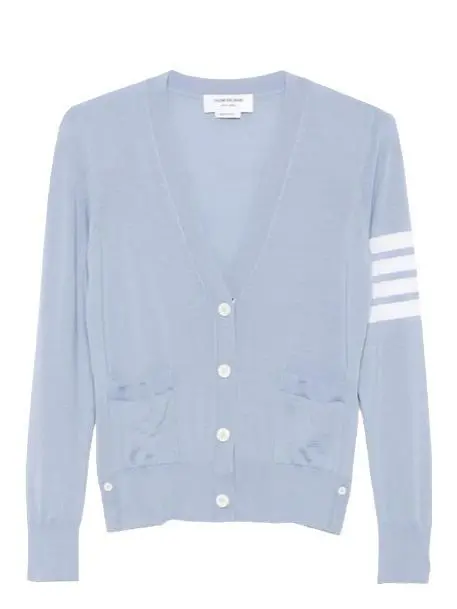 Thom Browne 4-bar V-neck Knitted Cardigan - Blue