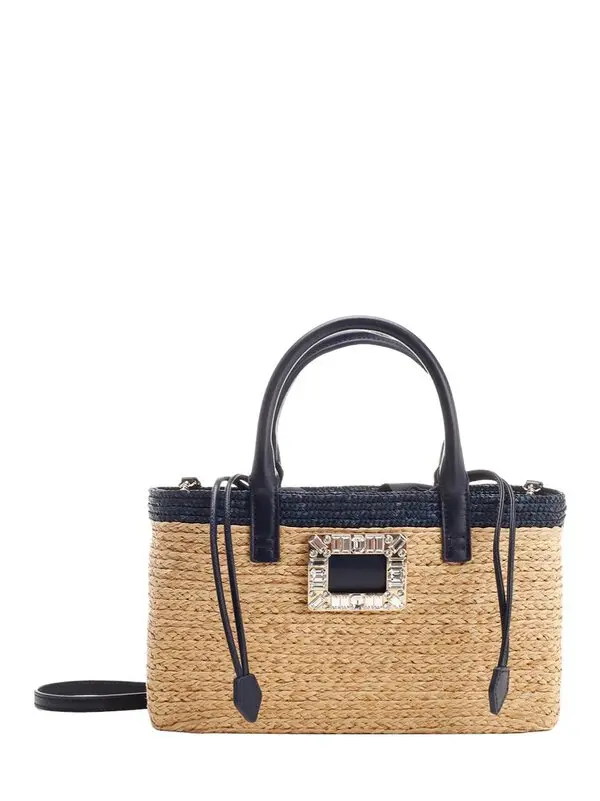 ROGER VIVIER Small Raffia Shopping Bag With Buckle Detail - Nude