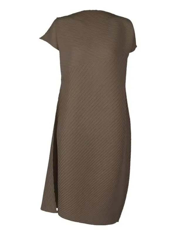 Issey Miyake Asymmetric Hem Pleated Midi Dress - Dark Brown