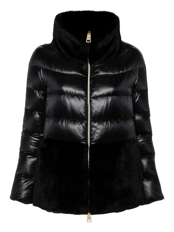 Herno High-neck Quilted Down Jacket With Fur Accents - Black