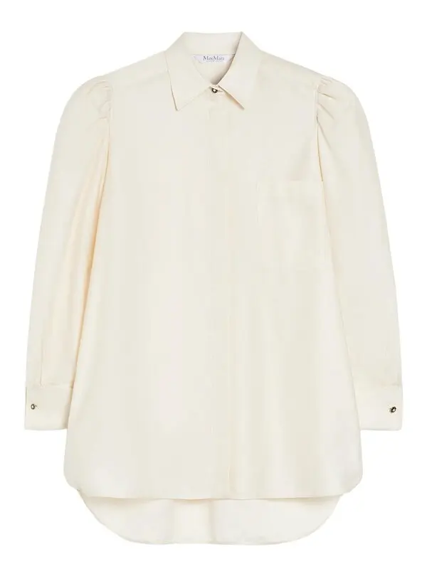 Max Mara Satin Shirt With Voluminous Sleeves And Asymmetrical Hem - Wool White