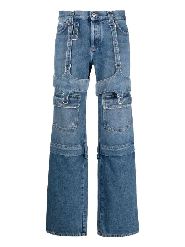 Off-White Cargo Zip Logo Patch Jeans - Blue