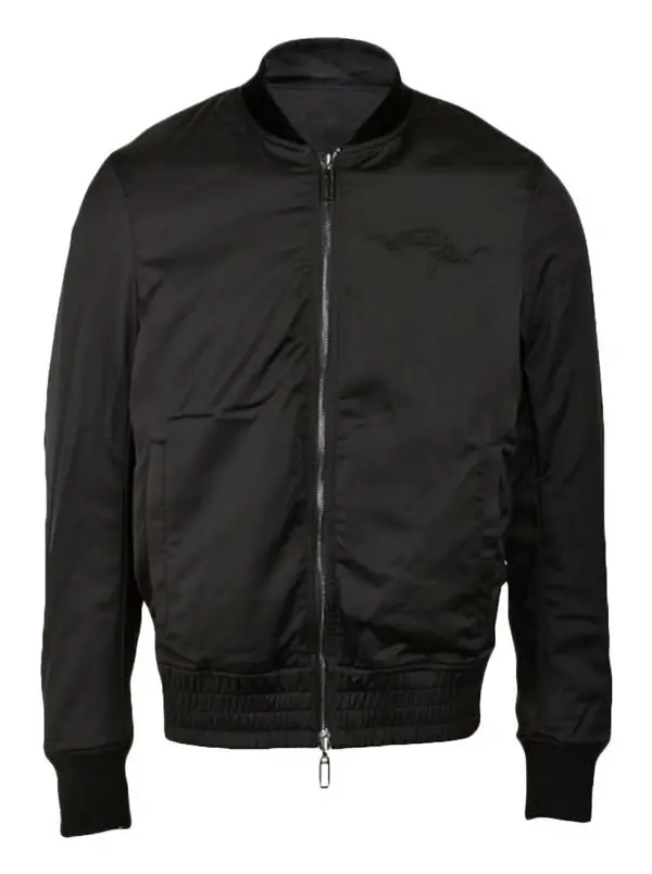 Emporio Armani Logo Embroidered Reversible Bomber Jacket - Black