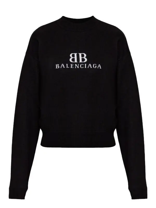 Balenciaga Bb Logo Knit Jumper - Black