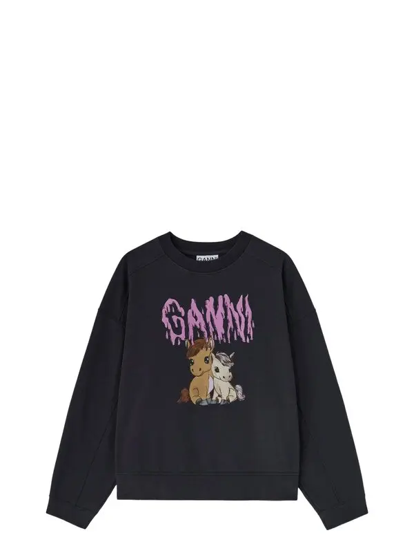 GANNI Isoli Jersey Sweatshirt With Graphic Print - Phantom Black