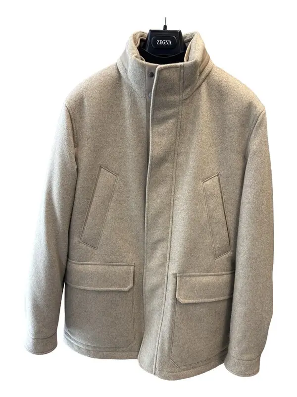 Zegna High Neck Long Sleeved Jacket - Beige