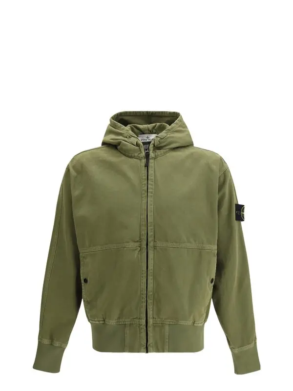 Stone Island Logo Patch Zip-up Hoodie - Green