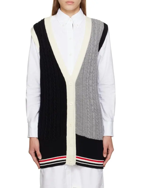 Thom Browne Rwb-stripe Cable-knit Merino Wool Vest - Navy Blue