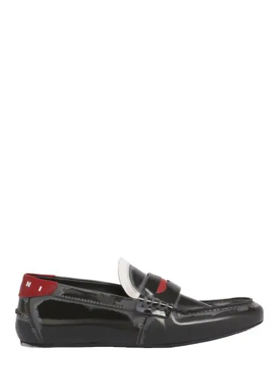 Marni Logo Tab Leather Moccasins - Black