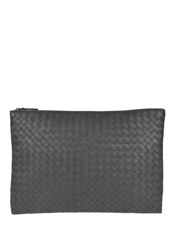 Bottega Veneta Intrecciato Woven Leather Clutch - Dark Gray