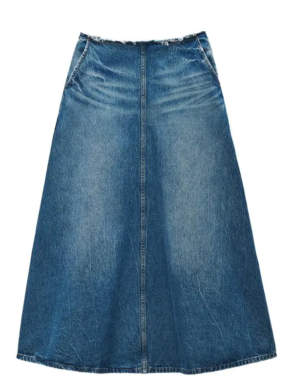 Alexander Wang Logo Patch A-line Denim Skirt - Vintage Marble Blue