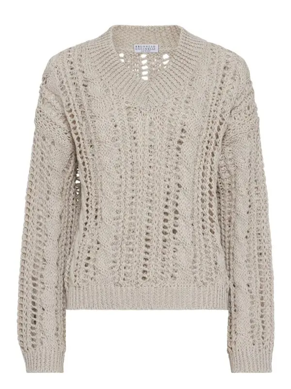 Brunello Cucinelli Cable Knit Mesh Jumper - Light Grey