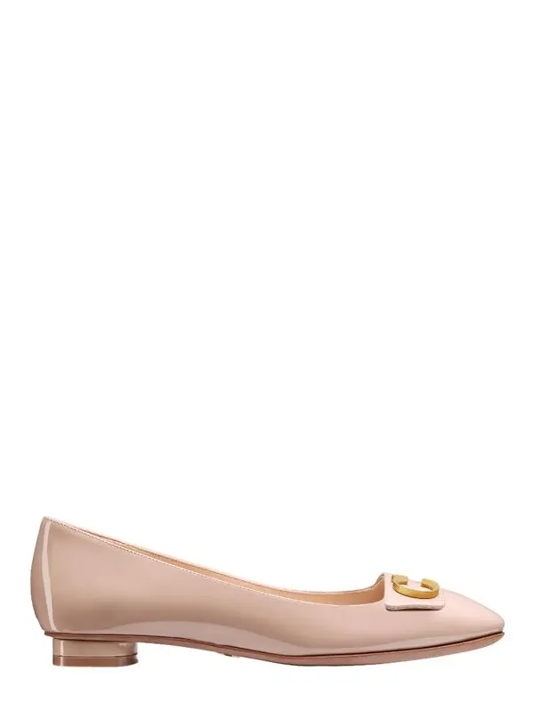 Dior Patent Leather Ballet Flats With Gold Tone Initials - Nude