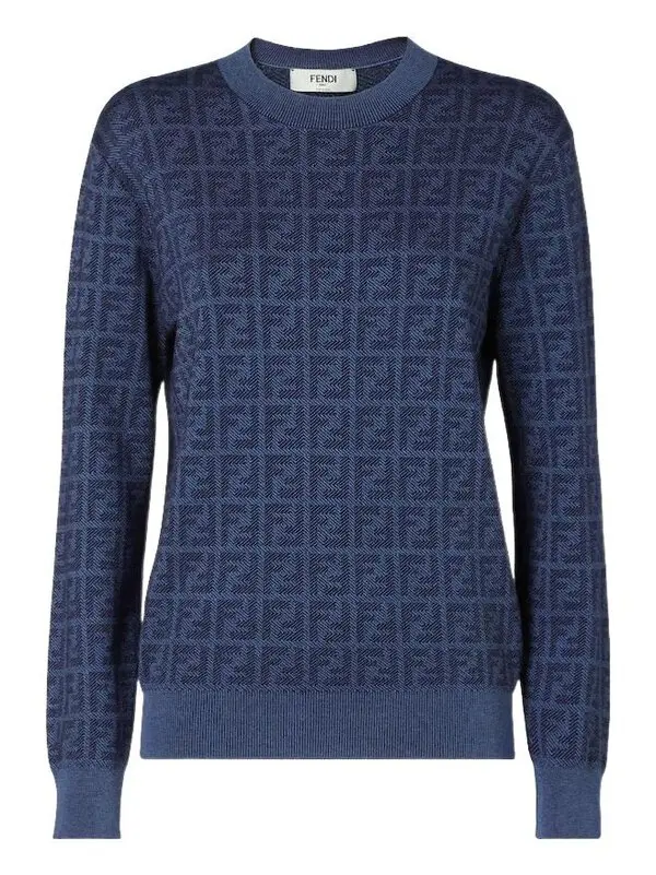 Fendi Ff Jacquard Crewneck Jumper - Blue