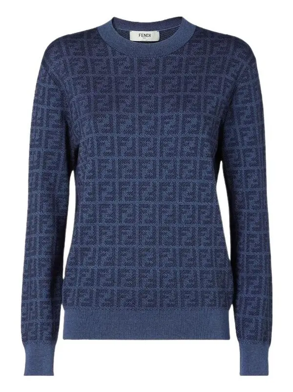 Fendi Ff Jacquard Crewneck Jumper - Blue