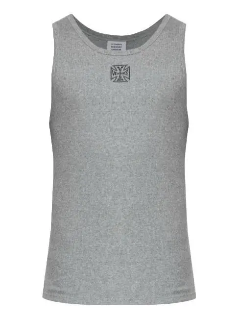 Vetements Sleeveless Crew Neck Vest With Logo Detail - Gray