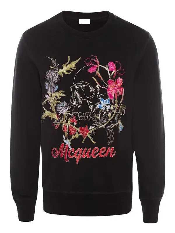 Alexander McQueen Embroidered Floral Skull Crewneck Sweater - Black