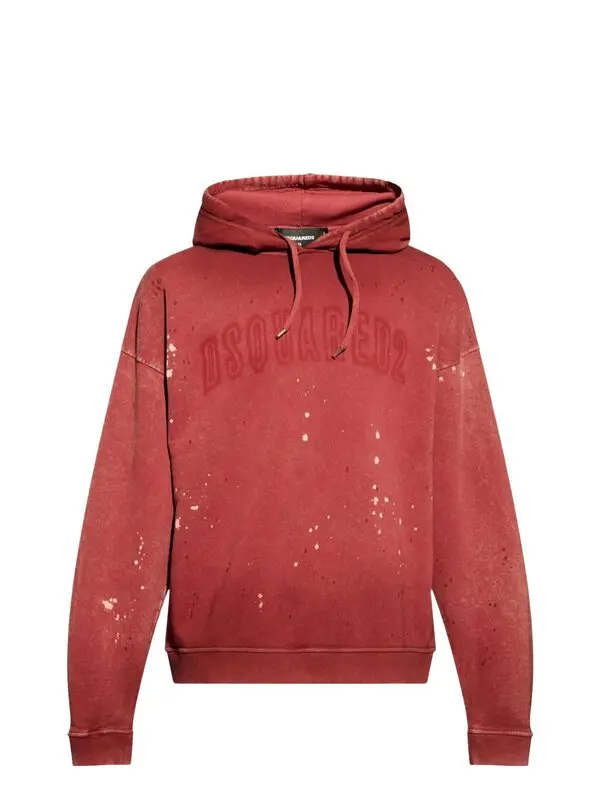 Dsquared2 Paint Splatter Detailed Drawstring Hoodie - Red