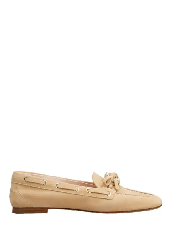 ROGER VIVIER Très Vivier Boat Loafers In Suede With Crystal Buckle - Beige