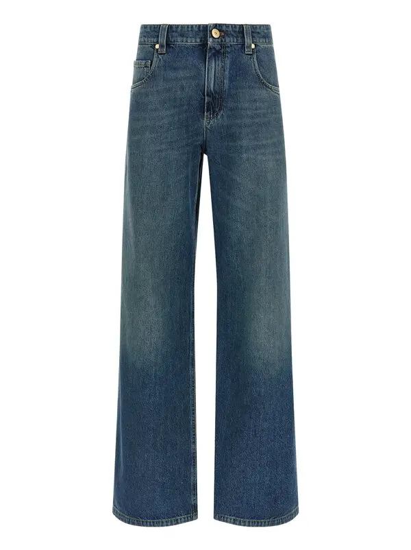 Brunello Cucinelli Logo Patch Wide Leg Jeans - Blue