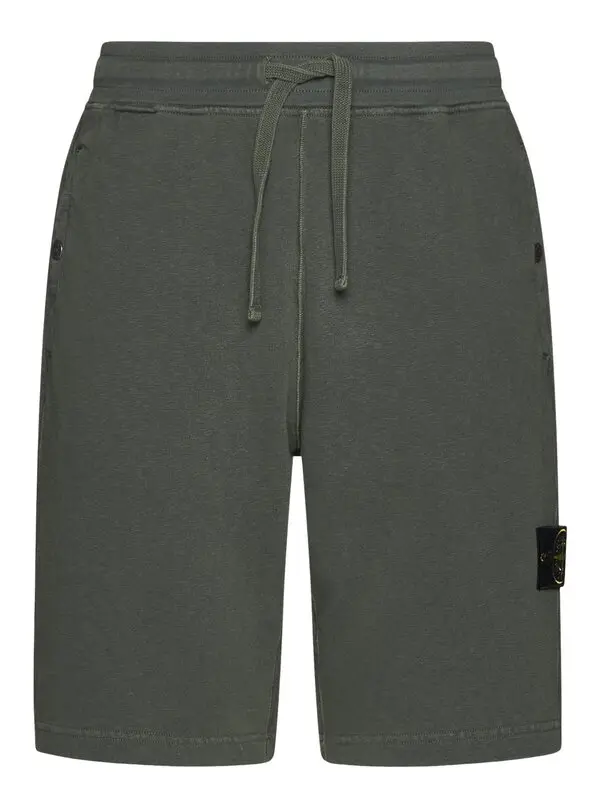Stone Island Logo Patch Drawstring Bermuda Shorts - Black