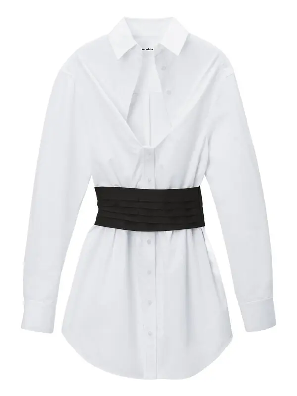 Alexander Wang Deconstructed Mini Shirtdress With Elastic Waist Belt - White