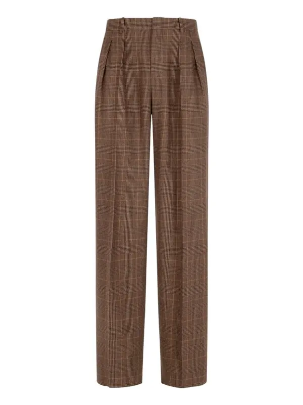 Saint Laurent Plaid Tailored Straight-leg Trousers - Brown