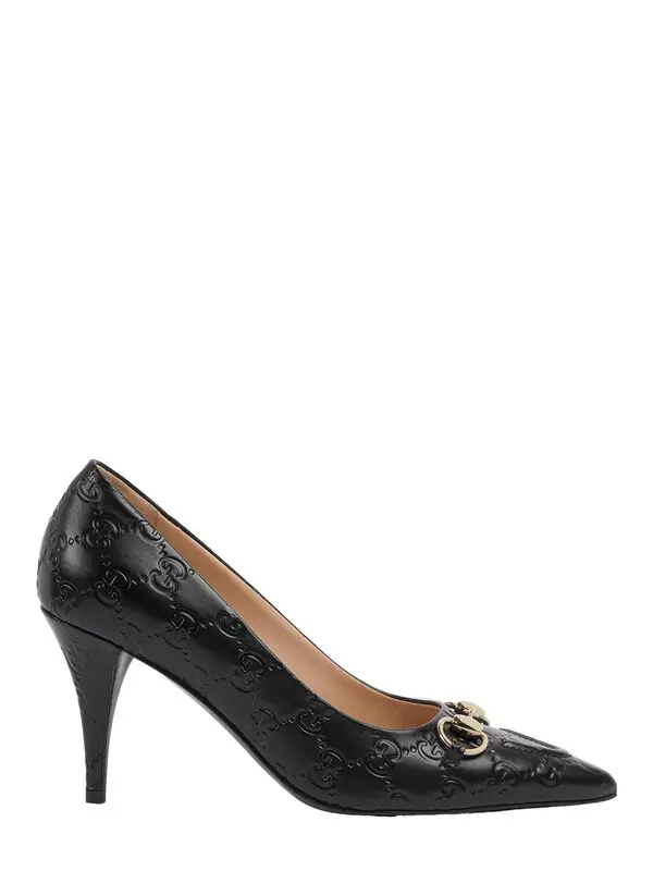 Gucci Gg Embossed Leather Horsebit Pumps - Black