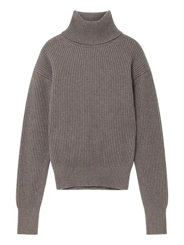 Stella McCartney Ribbed Turtleneck Jumper With Removable Shoulder Pads - Taupe