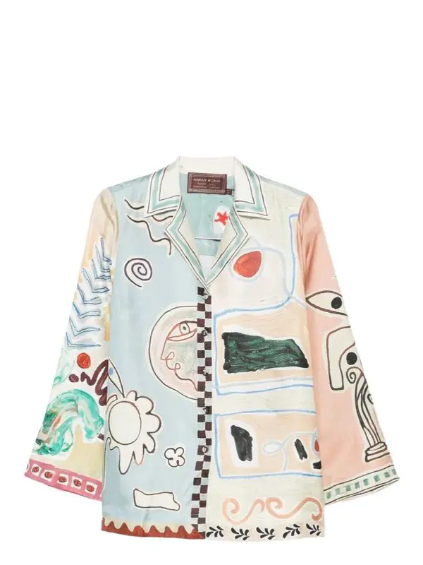 ALEMAIS Geometric Print Long Sleeve Shirt - White