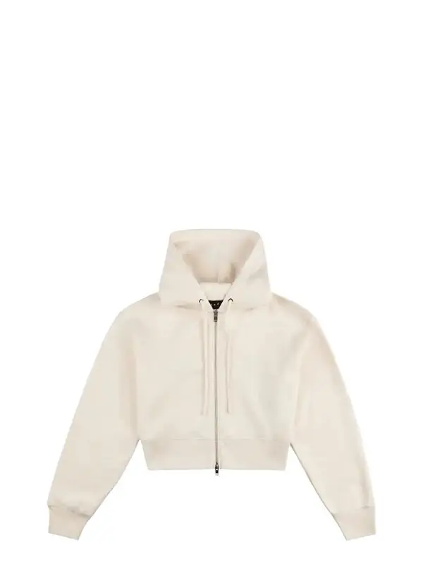 Hogan Cropped Cotton-cashmere Blend Sweatshirt With Drawstring Hood - Ivory