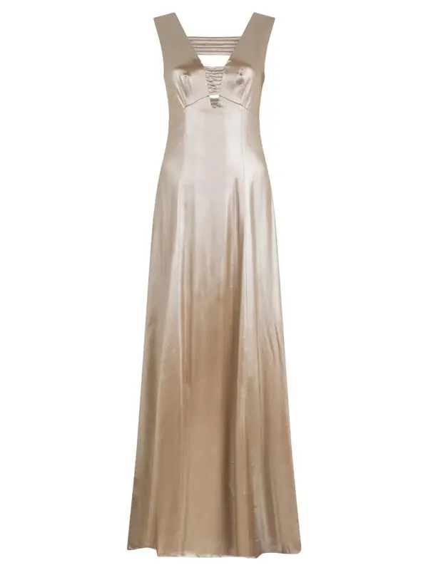 Peserico Laminated Flared Maxi Dress - Nude