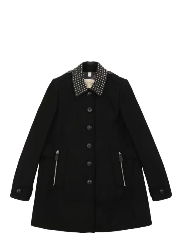 Burberry Wool Single-breasted Coat With Studded Lapel - Black