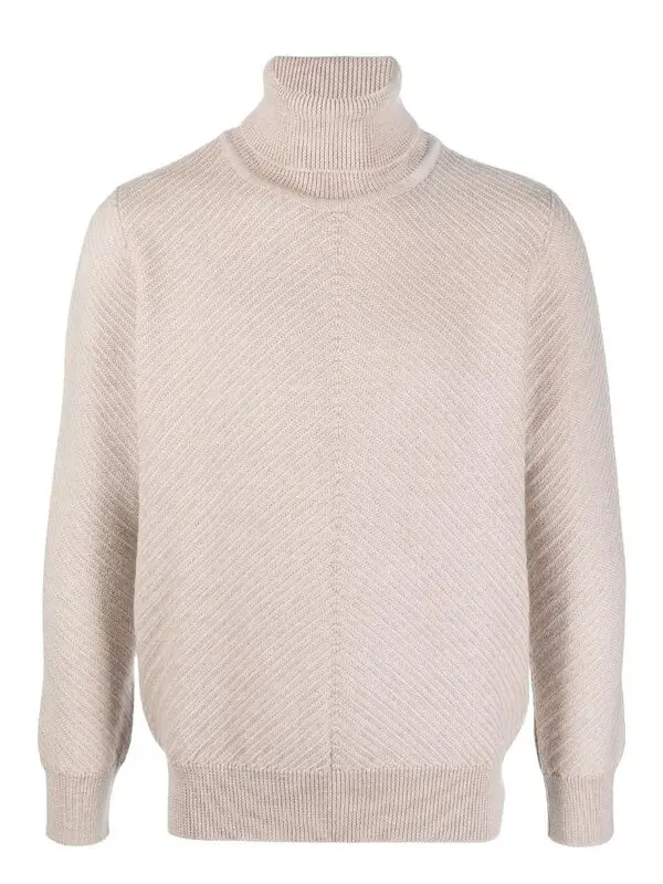 LARDINI Wool Ribbed Turtleneck Jumper - Nude