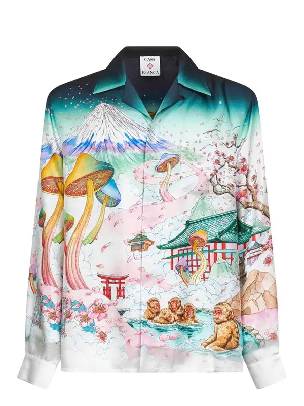 Casablanca Floral Long Sleeve Twill Shirt - White