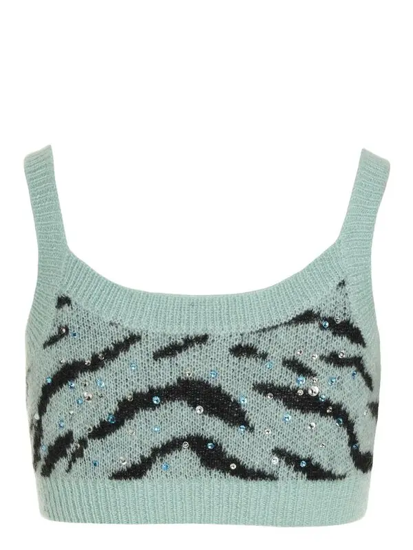 Alessandra Rich Zebra Embellished Knitted Top - Green