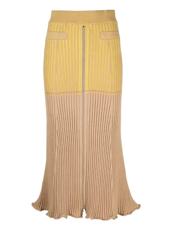 Rabanne Ribbed Flared Midi Skirt - Nude
