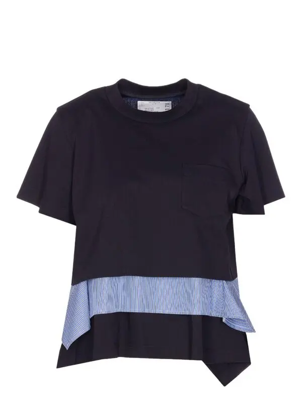 Sacai Layered Asymmetrical Hem T-shirt - Navy Blue Stripe