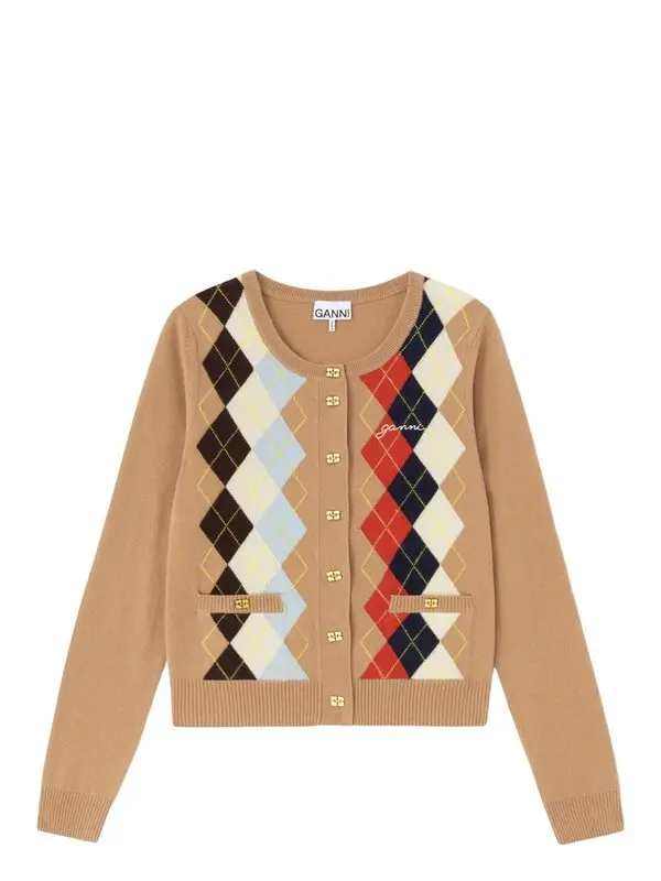 GANNI Argyle Print Cardigan - Incense