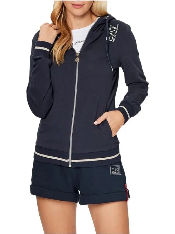 EA7 Zip-up Hoodie With Logo Detail - Black