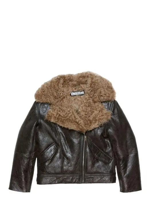 Acne Studios Leather Shearling Aviator Jacket - Black