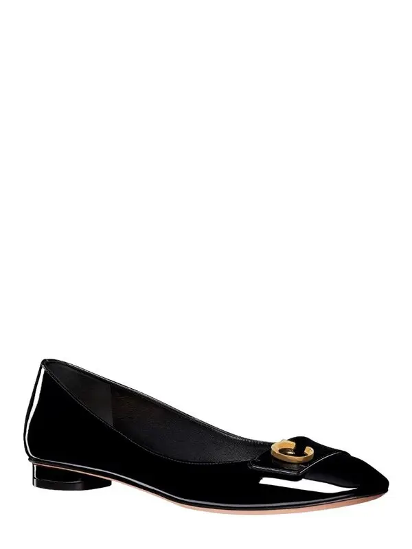 Dior Patent Leather Ballet Flats With Gold Tone Cd Initials - Black