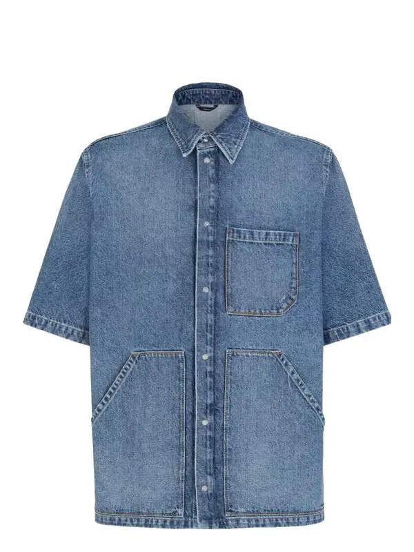 Fendi Short-sleeved Buttoned Denim Shirt - Blue
