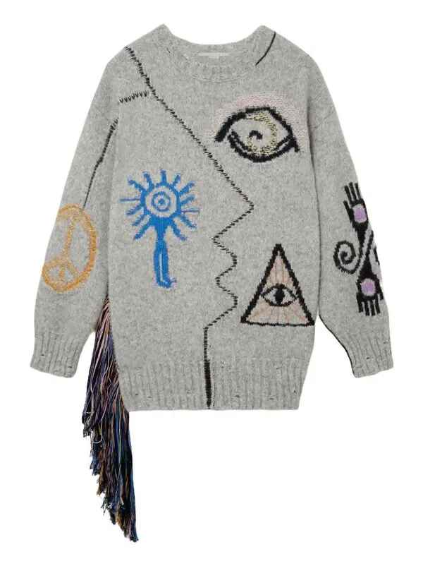 Stella McCartney Embroidered Crewneck Knit Sweater - Gray